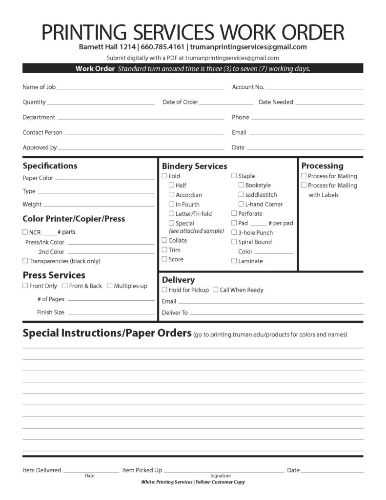 Forms We Need You To Fill Out - Printing Services